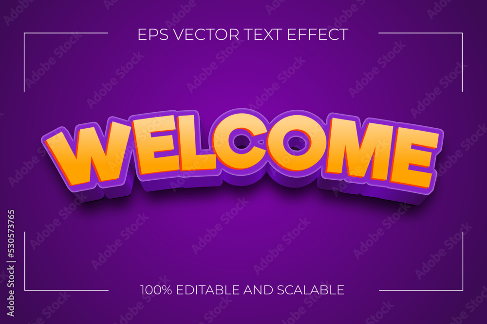 Welcome 3D Text effect with purple background Stock Vector | Adobe Stock