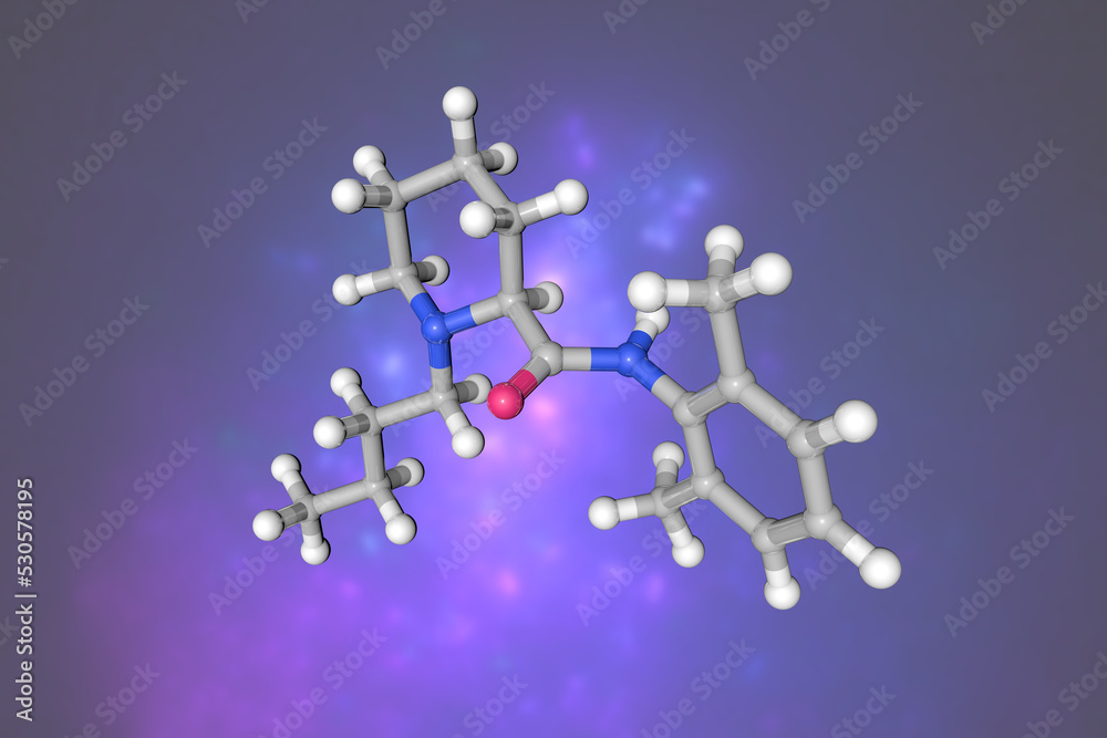 Levobupivacaine, a long-acting local anesthetic agent. Molecular model ...