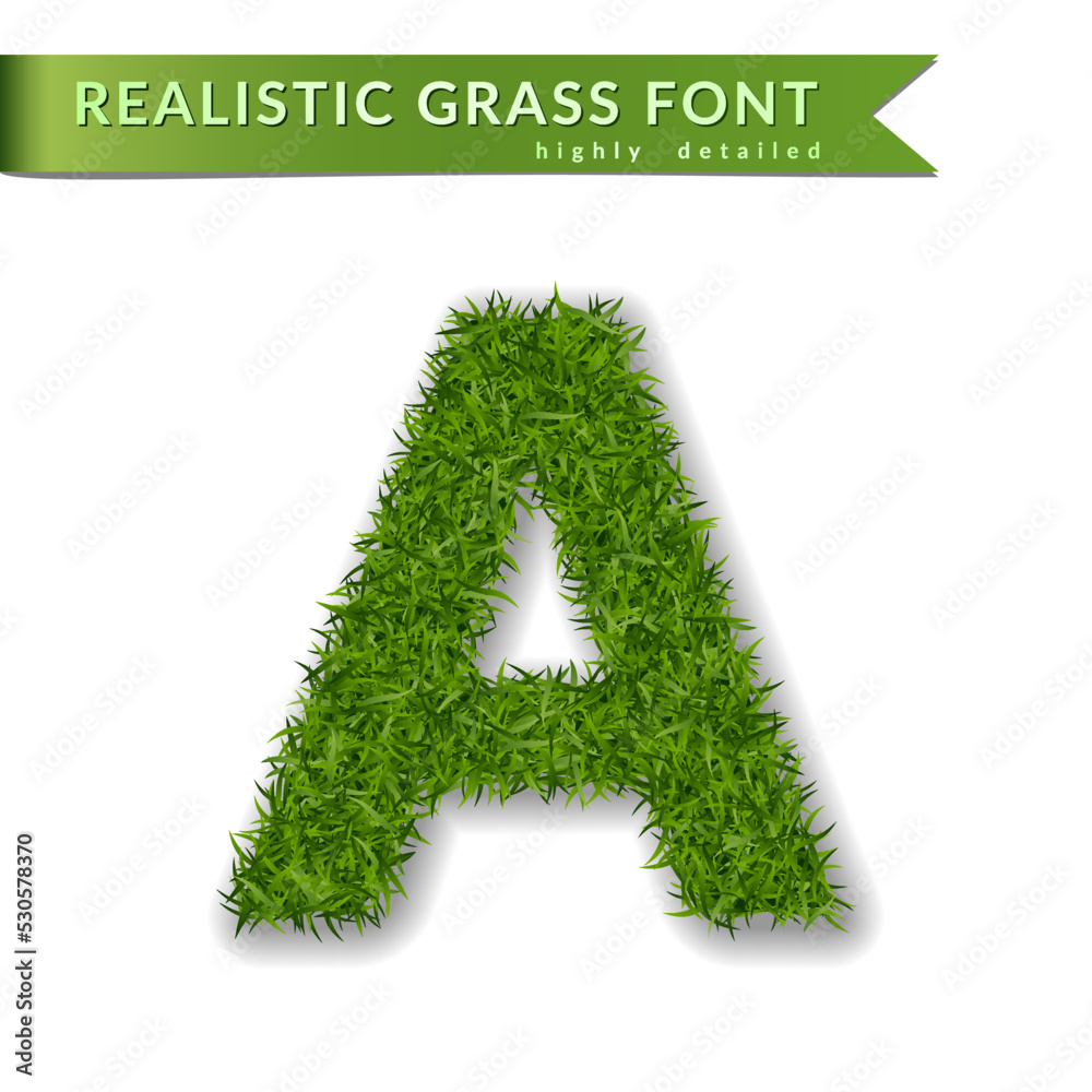Grass letter A, alphabet 3D design. Capital letter text. Green font ...