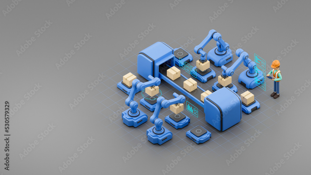 Smart industry production factory warehouse logistic and transport Future Technology. Engineer ...