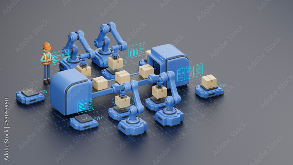Smart industry production factory warehouse logistic and transport Future Technology. Engineer ...