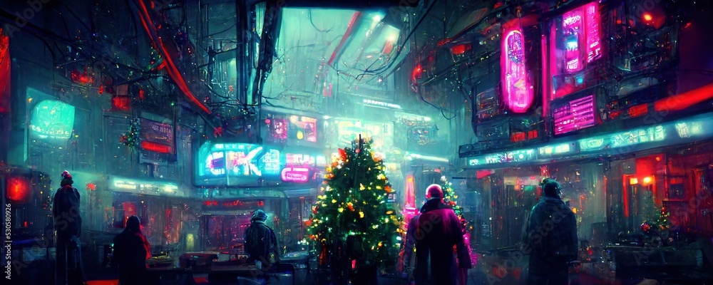 futuristic cyberpunk city at night, neon lights, digital illustration ...