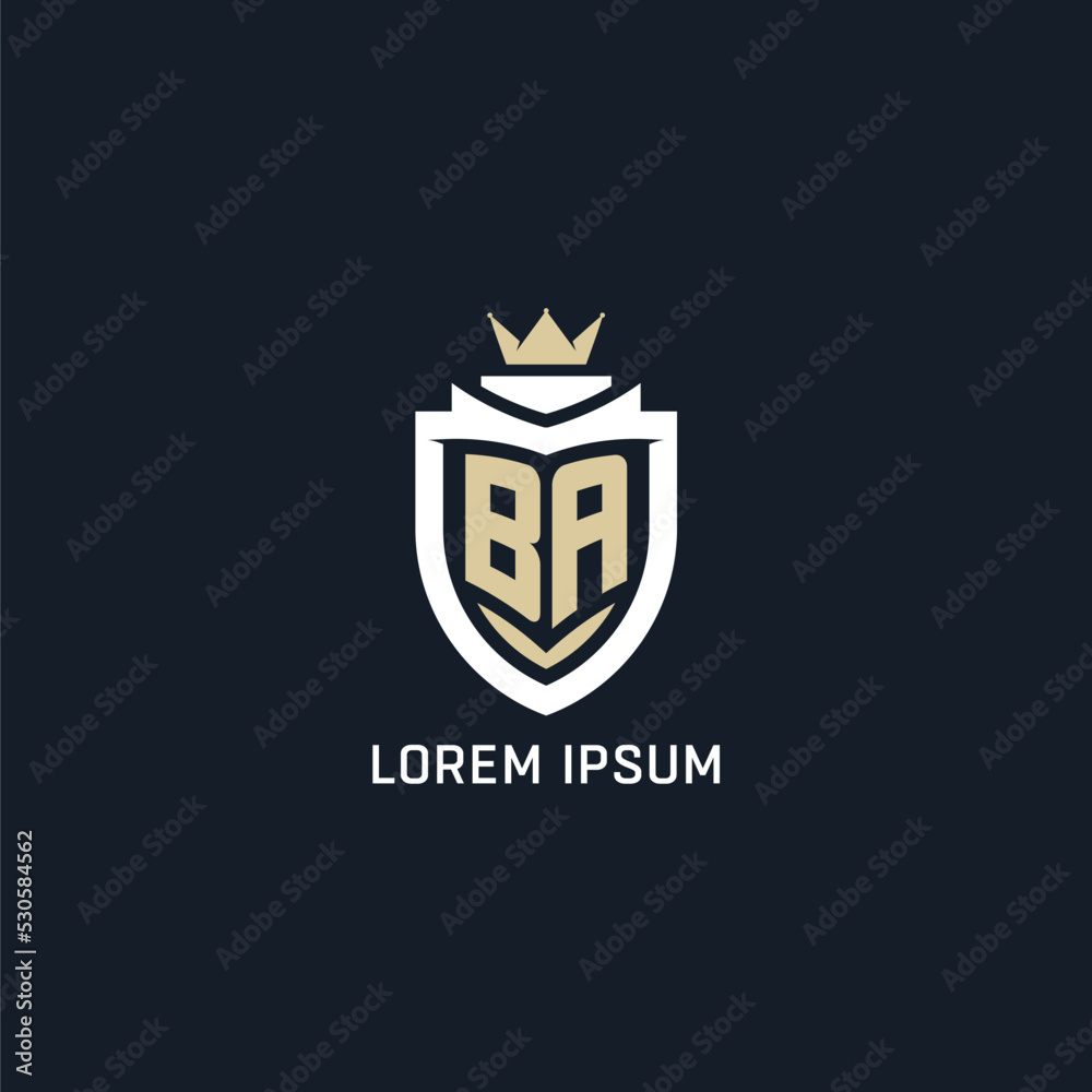 Initial letter BA shield and crown logo style, esport team logo design ...
