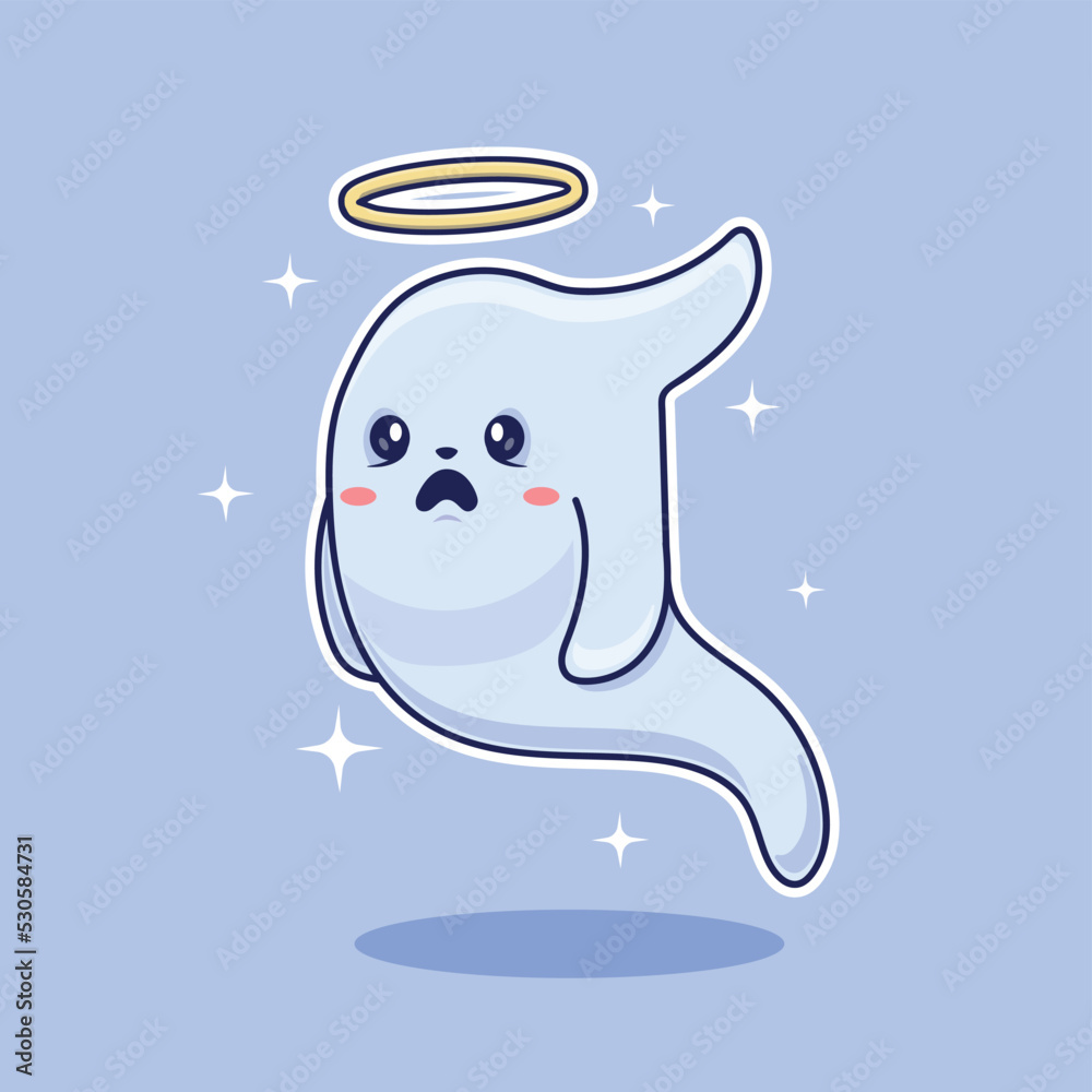 Cute cartoon ghost in vector illustration. Isolated character vector ...