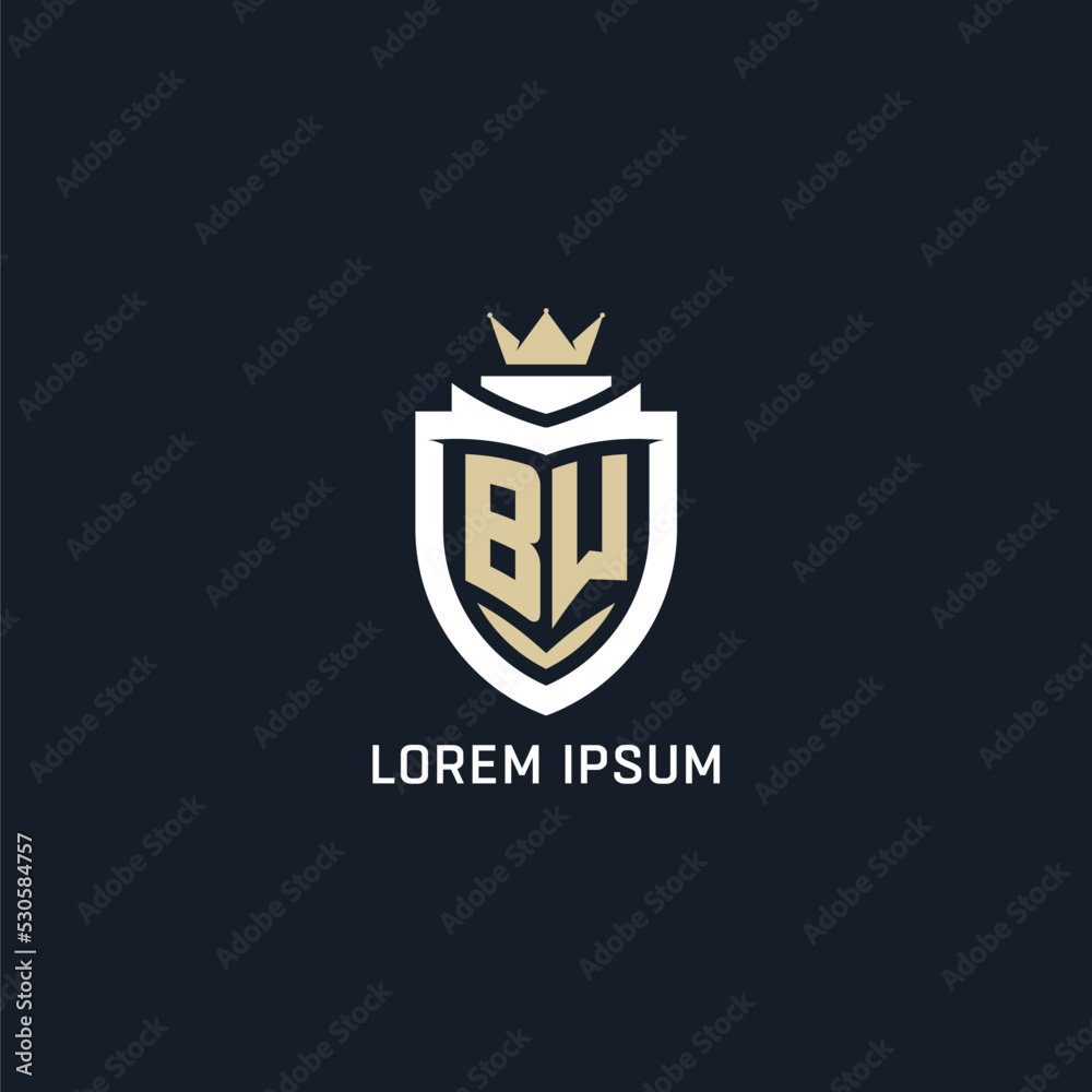 Initial letter BW shield and crown logo style, esport team logo design ...