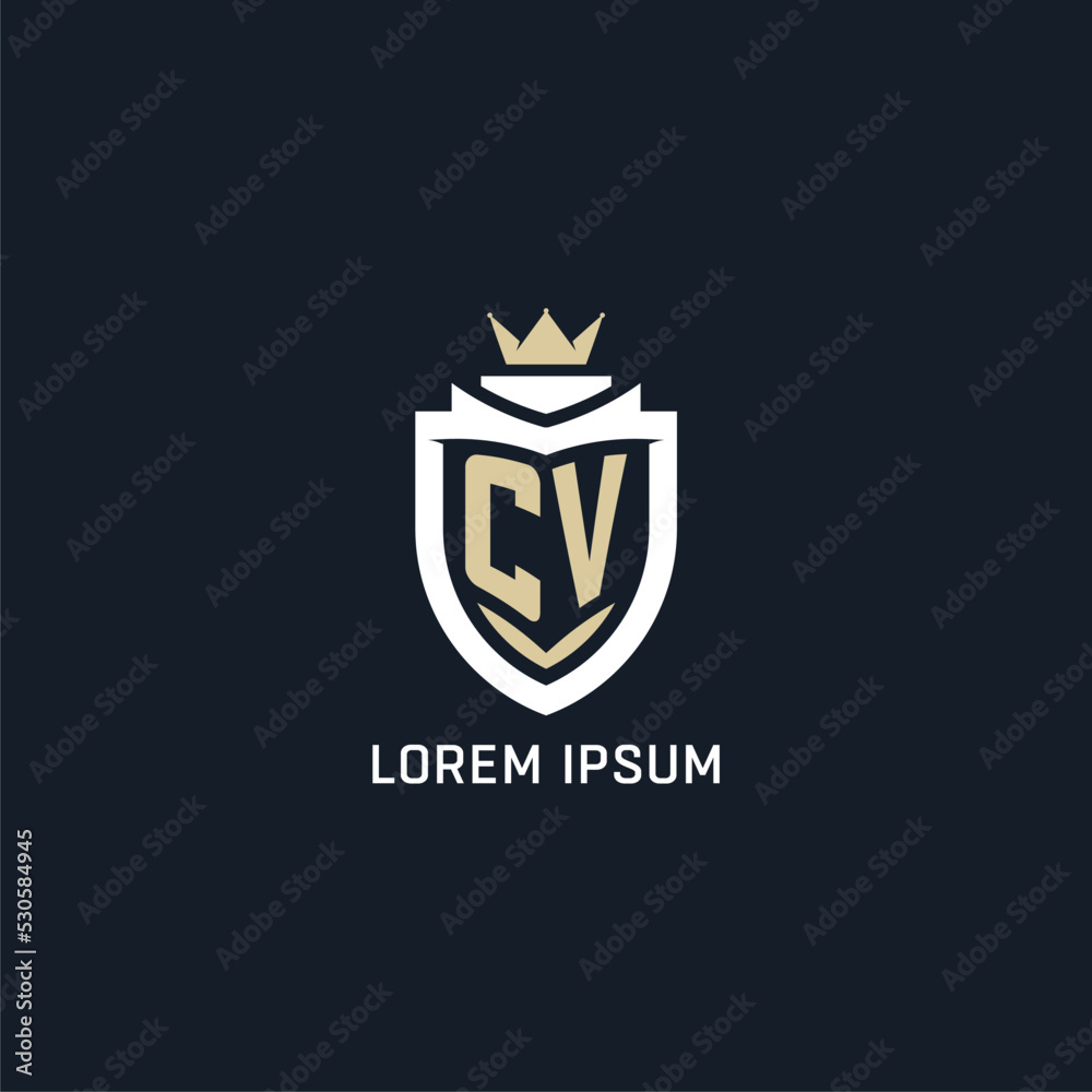 Initial letter CV shield and crown logo style, esport team logo design ...