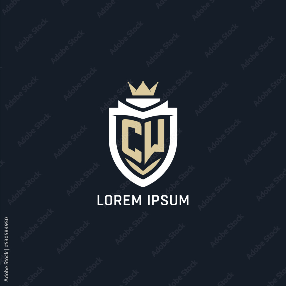 Initial letter CW shield and crown logo style, esport team logo design ...