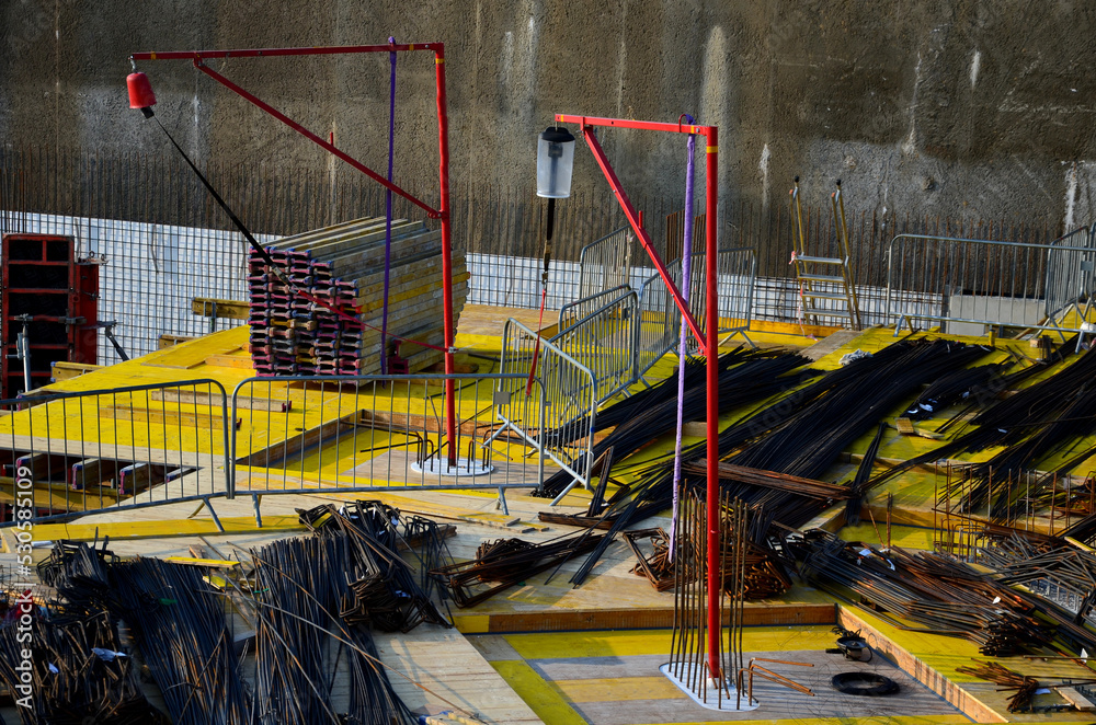 Anti-fall system during the construction of a new house, during the ...