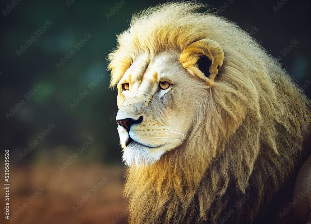 Old lion head in profile, from Africa, end of a king's reign, and ...