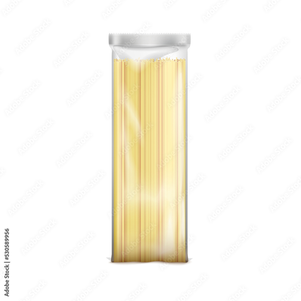 Spaghetti long pasta packaging template, realistic vector illustration ...