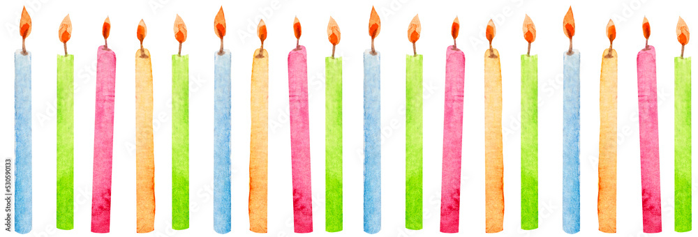 Watercolor seamless border with colorful festive burning candles on ...