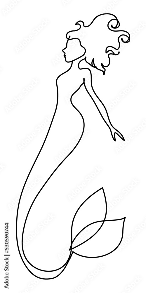 beautiful little mermaid who draws continuous lines. Stock Vector ...