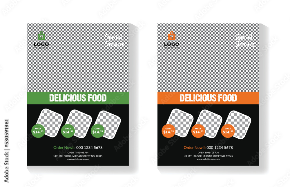 Food menu A4 size flyer vector design template, fast food menu, menu ...
