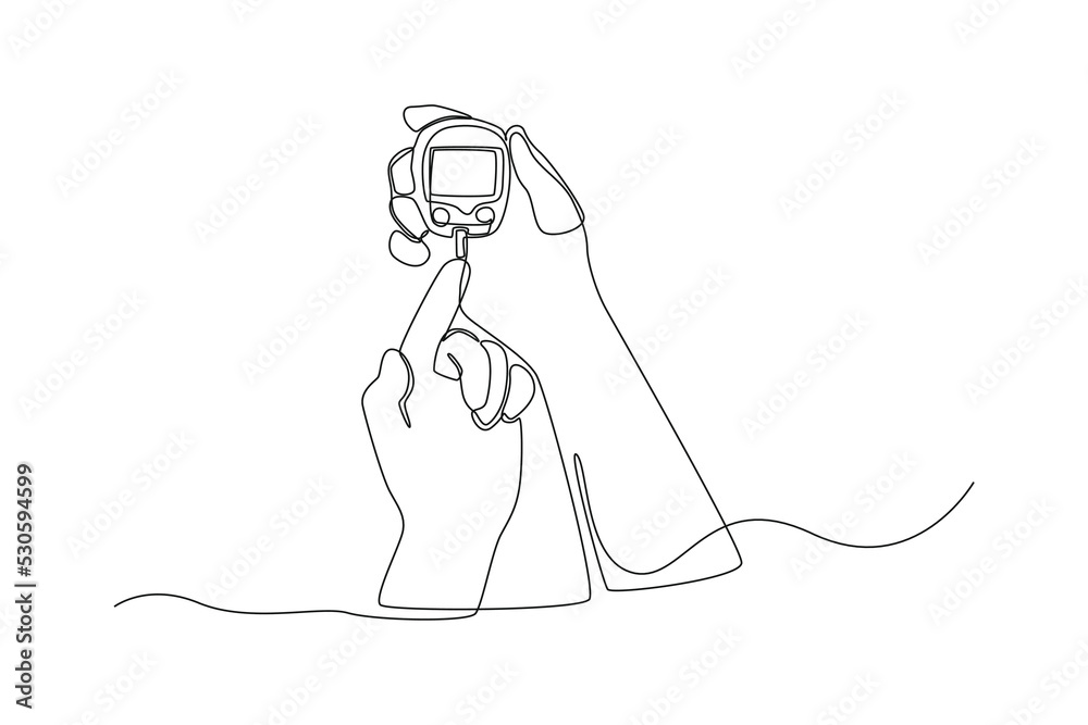 Continuous one line drawing hand using glucometer for checking blood ...