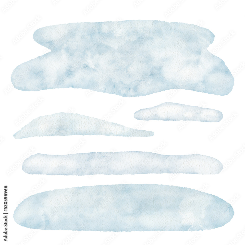 Watercolor snowfrift illustration. Set of hand drawn snowbanks isolated ...