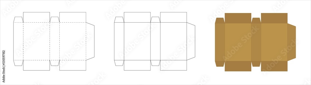 Rectangle paper box template, trim scheme to make package, open geometric model layout ...