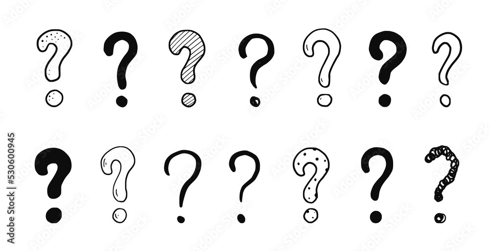 Doodle question sign mark set. Hand drawn sketch style ask sign ...