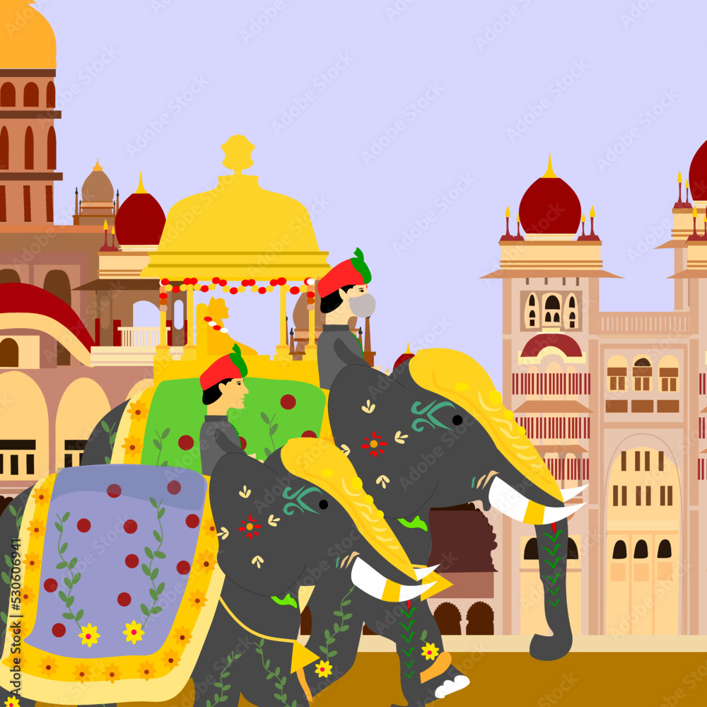 Concept of festival and celebrations, Carrying Golden Howdah or ...