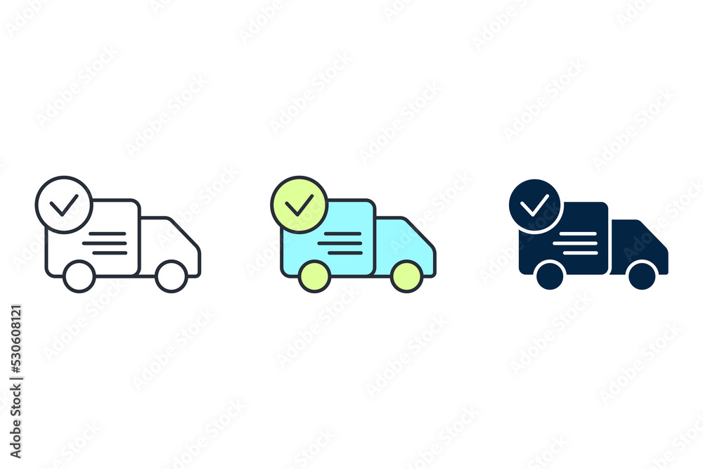 Delivery van with checkmark line icon. Simple element illustration. Delivery van with checkmark ...