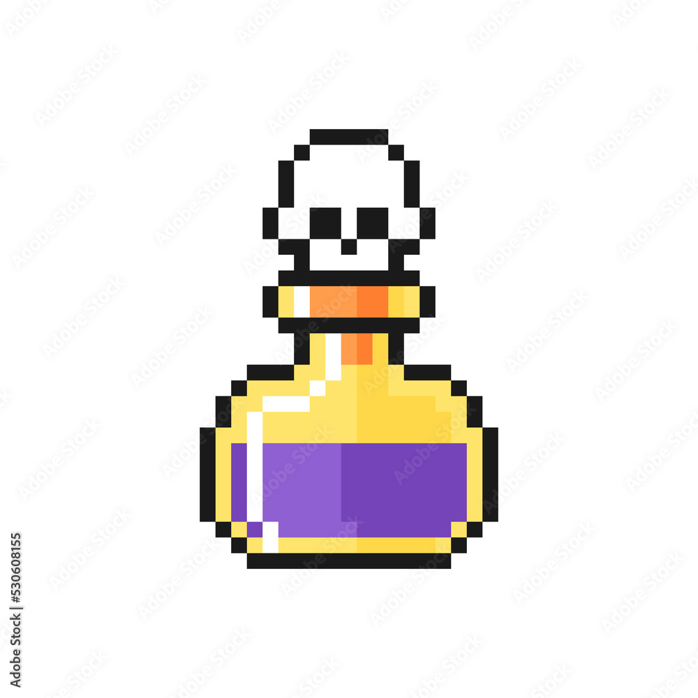 Witch poison potion icon in pixel art design isolated on white ...