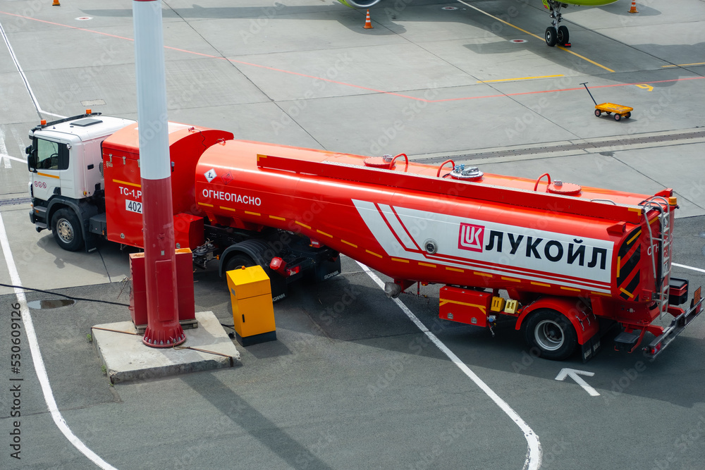 Samara., Russia - july 12, 2022: Red fuel truck of the Russian oil ...