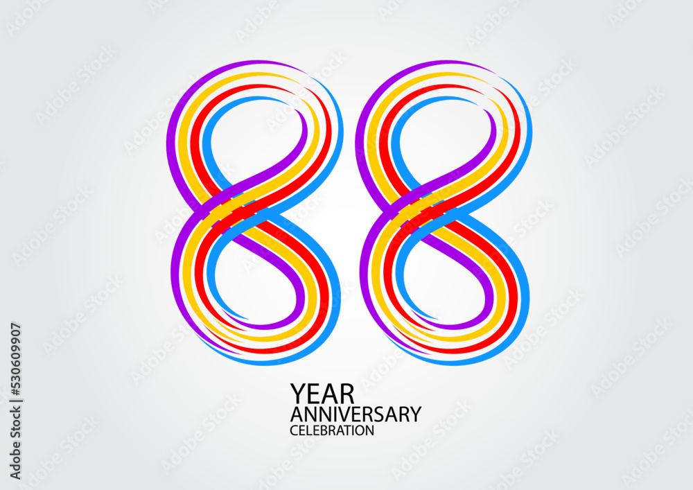 88 years anniversary celebration logotype colorful line vector, 88th ...