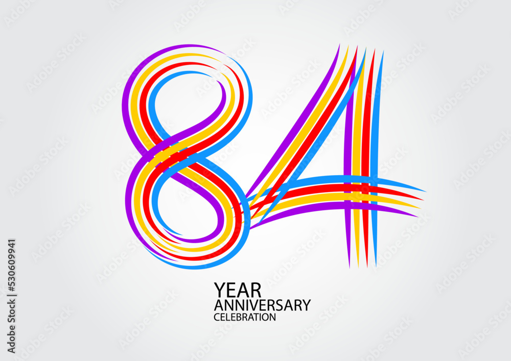 84 years anniversary celebration logotype colorful line vector, 84th ...