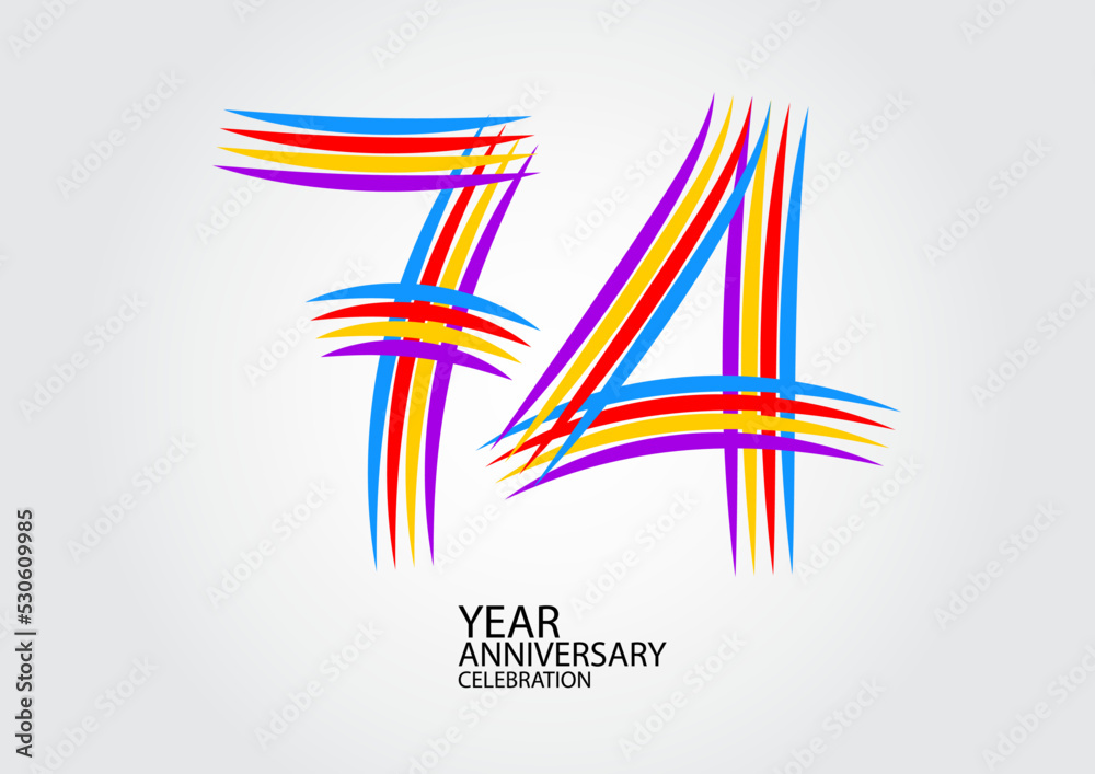 74 years anniversary celebration logotype colorful line vector, 74th ...