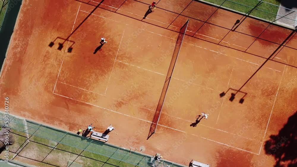Tennis court drone aerial shot vertical top view, overhead shot of a ...