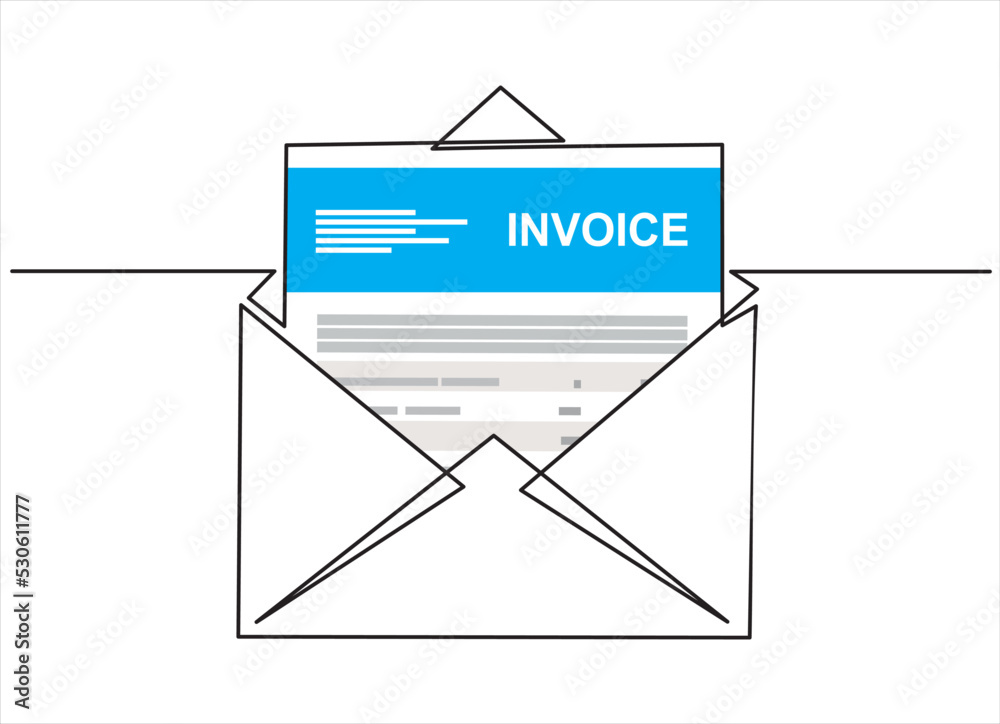 Continuous line drawing of open envelope with invoice Stock Vector ...