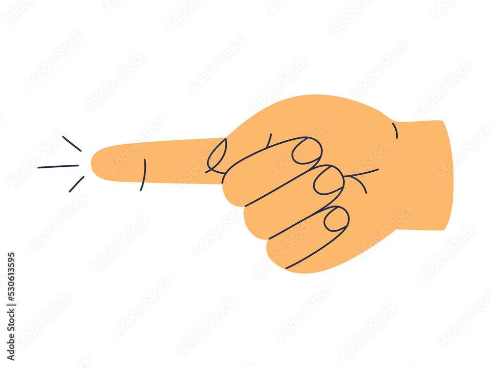 Hand shows the index finger forward. Gesturing concept. Hand drawn ...