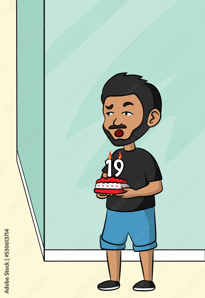 Cake Surprise 19th Birthday Party Cartoon Boy Stock Vector | Adobe Stock