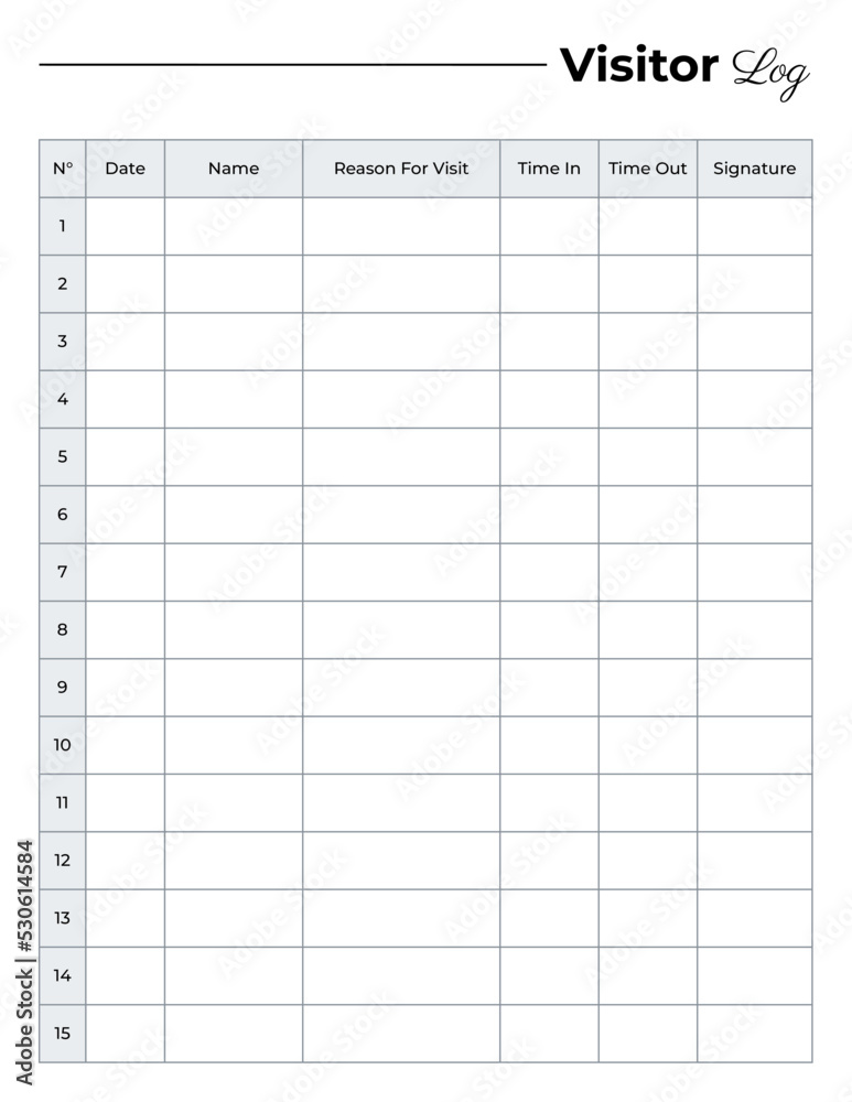 Visitor registration form template, Visitor logbook planner Stock ... Visitor registration form template, Visitor logbook planner Stock ...