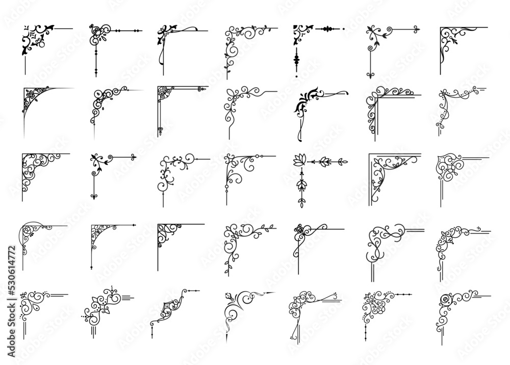 Decorative corners and dividers. Ornamental curls border, royal ...