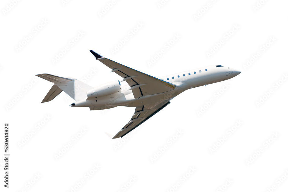 White luxury private jet flies isolated on transparent background Stock ...