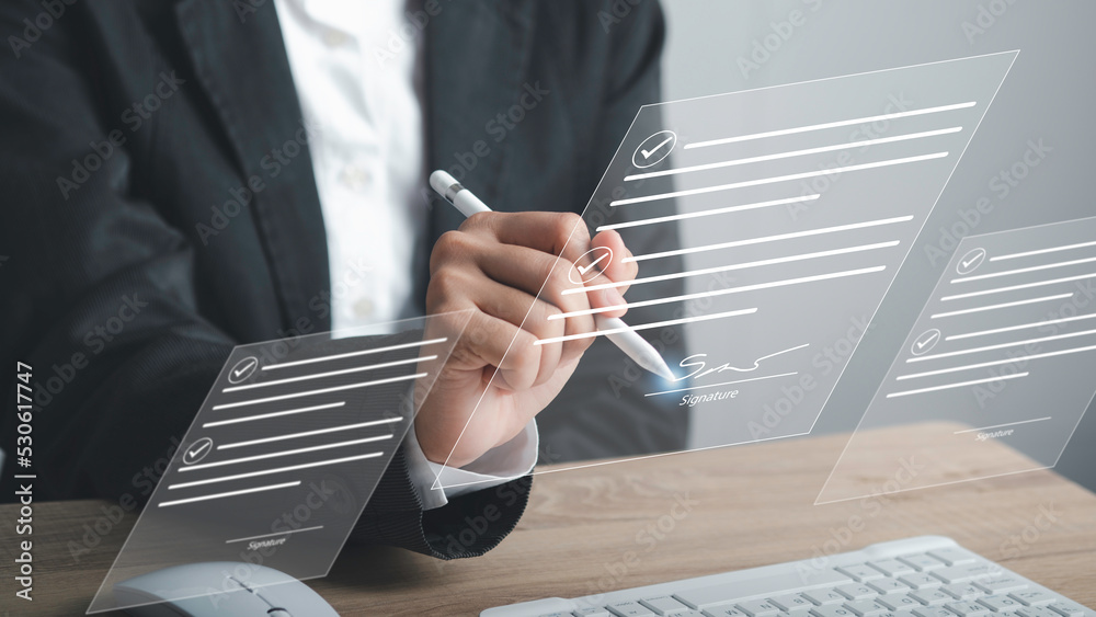 Digital Signature or e-signature and Paperless workplace concept ...