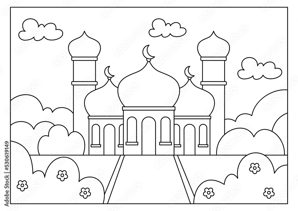 mosque coloring page activity for kid printable vector Stock Vector ...