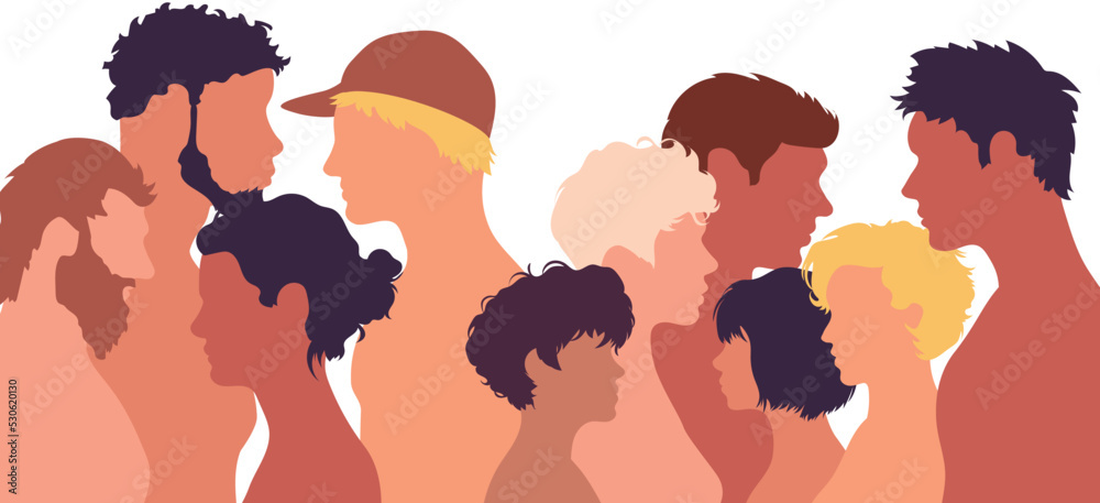 Several cartoons showing men and women of various cultures and ...