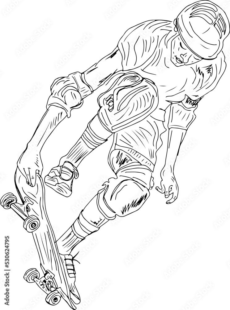 Vecteur Stock Outline vector illustration of man doing stunt on ...