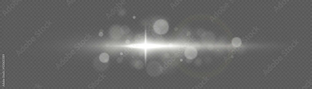 Lens flares, rays, stars and sparkles with bokeh set. Abstract silver front sun lens flare ...