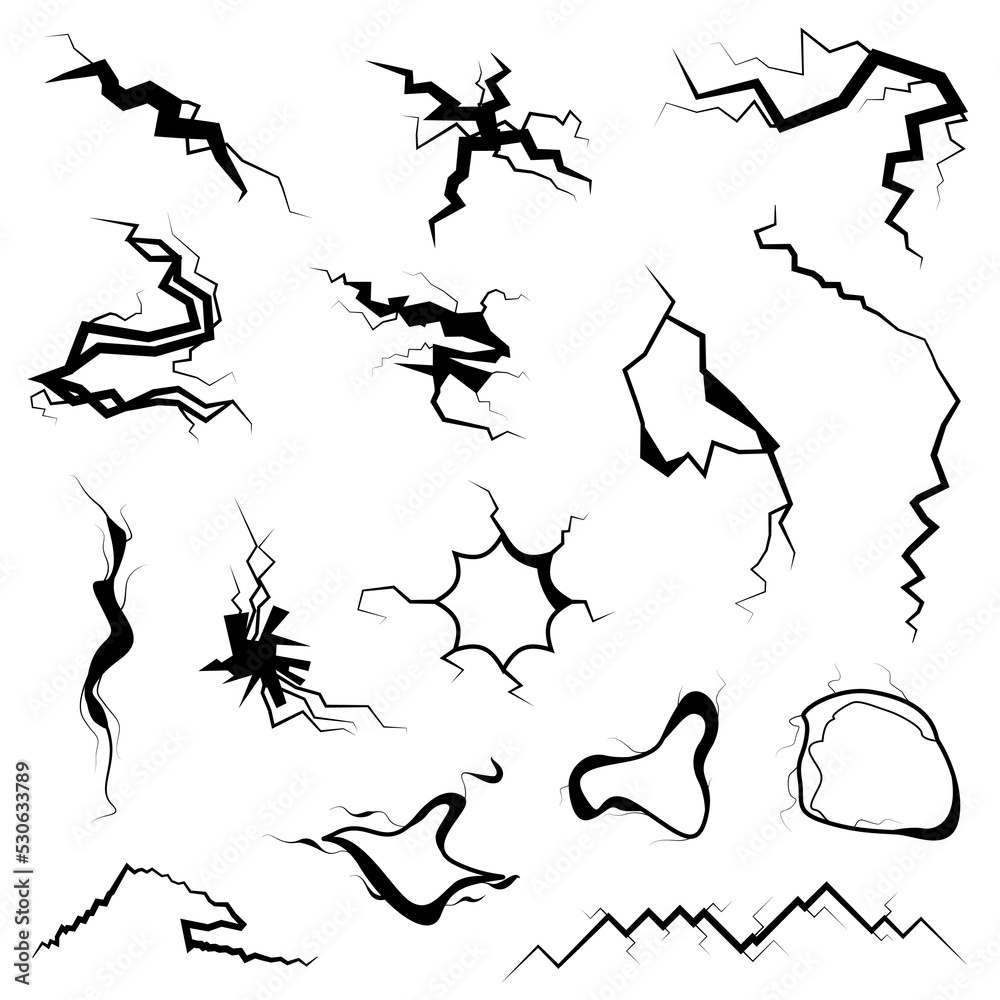 Set Black Collection Simple Line Cracked, Damaged, Hole, Earthquake ...