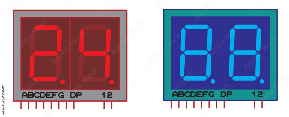 Vector image of a two-digit seven-segment liquid crystal indicator chip ...