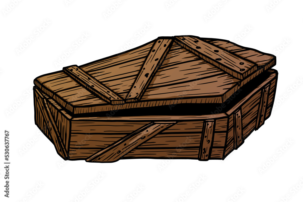 Closed wooden coffin vector illustration isolated on white background ...