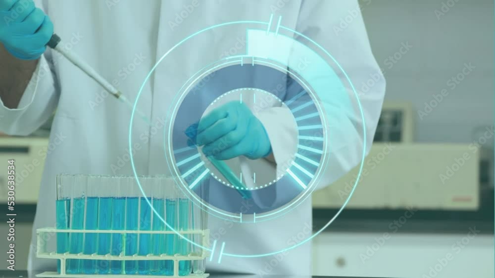 Animation of scope scanning over caucasian doctor with pipette Stock Video | Adobe Stock