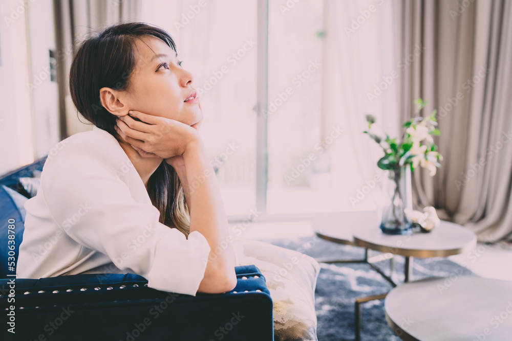 woman hug self body after crying looking sad. tired girlfriend cried ...