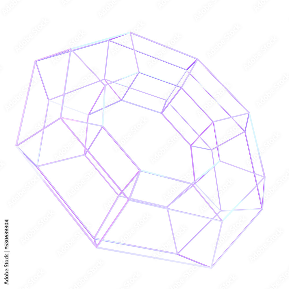 3d wireframe hexagon png element. Futuristic cyber tech light purple ...