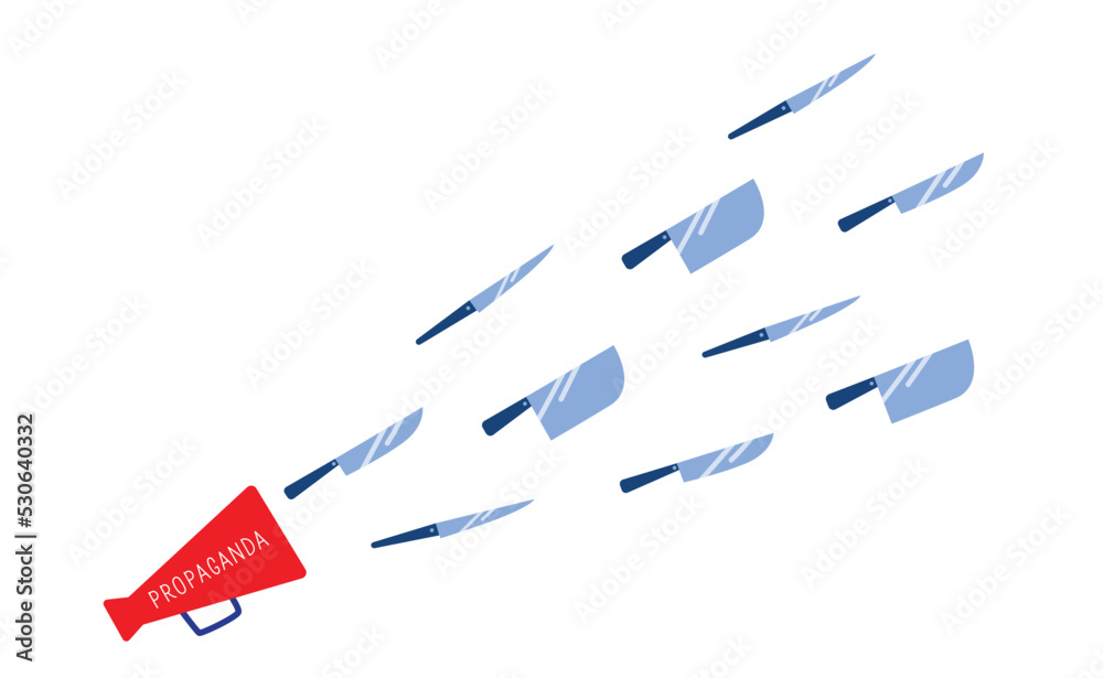 Vetor de Propaganda agitation speech in a red megaphone from which knives fly to kill do Stock ...