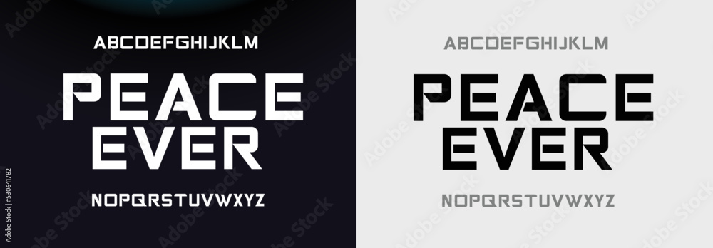 PEACE EVER Sports minimal tech font letter set. Luxury vector typeface ...