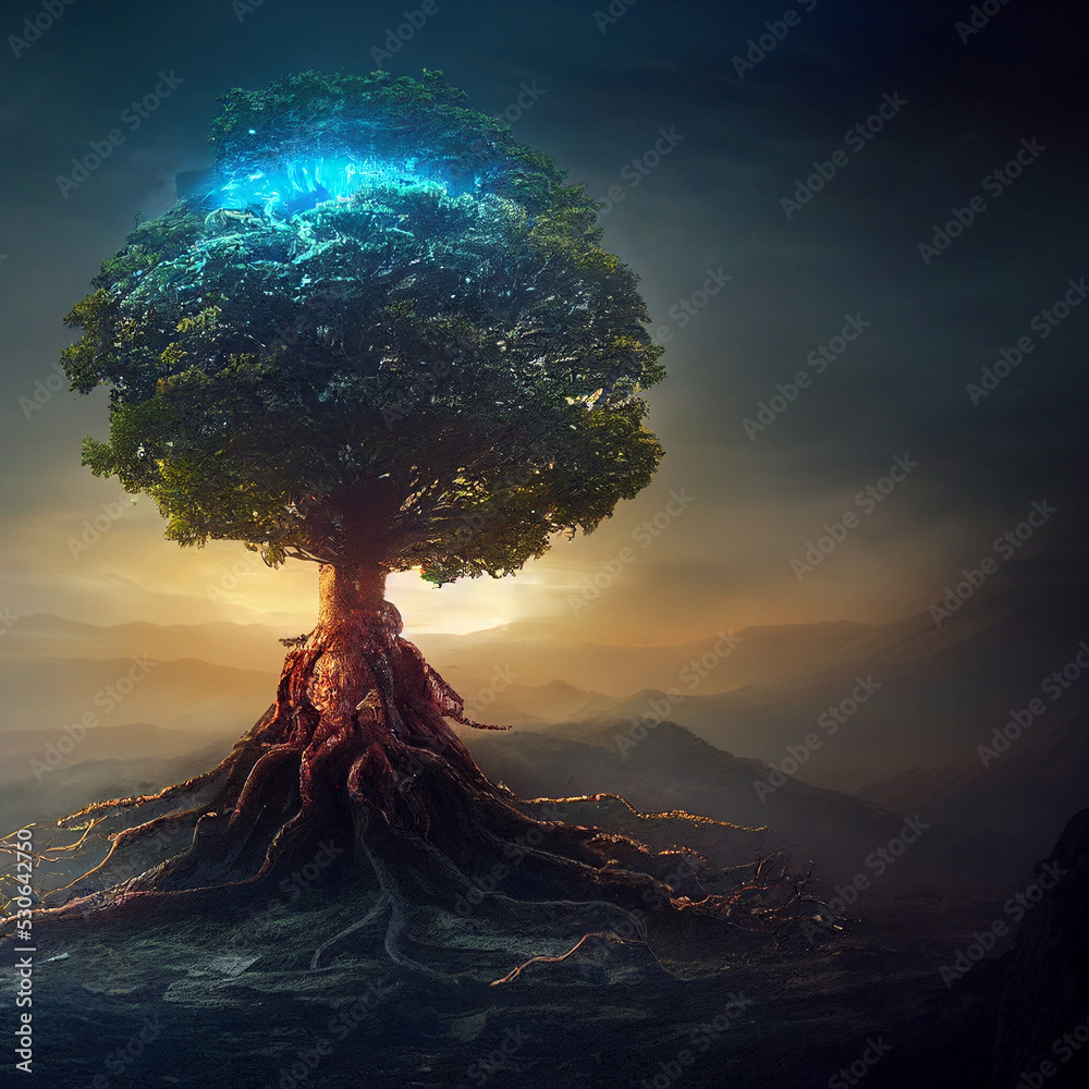 Yggdrasil the World Tree, Mythology, Root of Creation Stock ...