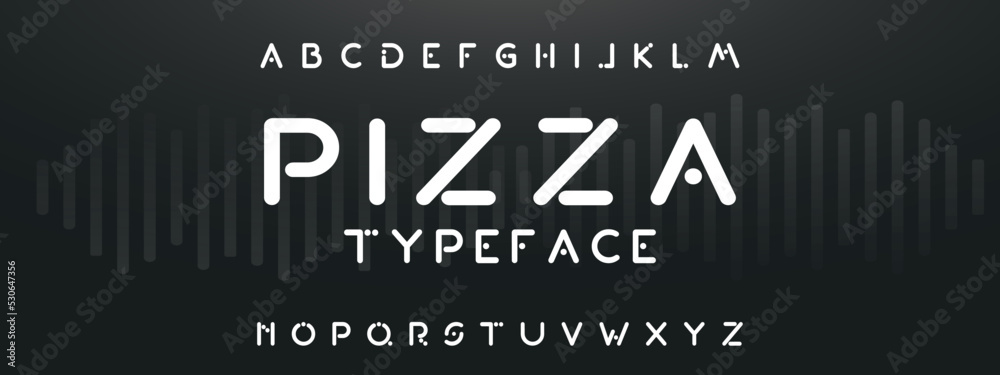 PIZZA modern, luxury and tech alphabets letter set design. amazing ...